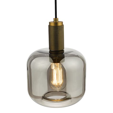Emma Solid Brass And Smoked Glass Pendant Light Lightbox