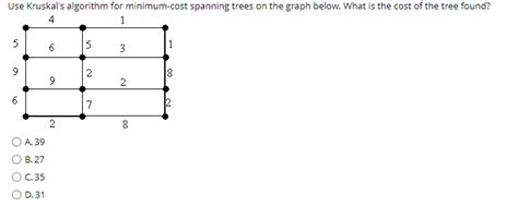 Solved Use Kruskals Algorithm For Minimum Cost Spanning