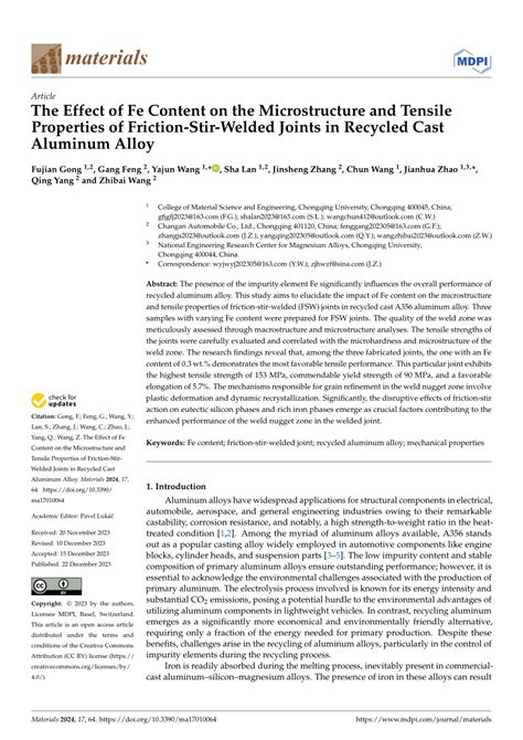 Pdf The Effect Of Fe Content On The Microstructure And Tensile