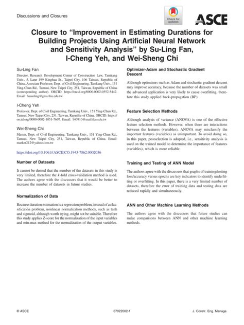 26 Closure To Improvement In Estimating Durations For Building Projects Using Artificial Neural