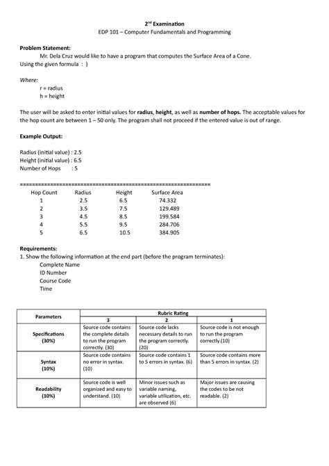 loop con set a codes 2 nd examination edp 101 computer fundamentals and programming