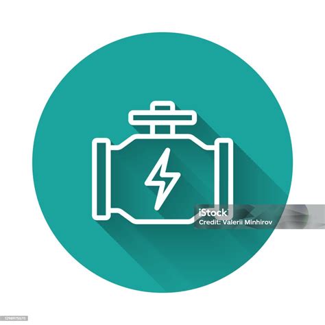 긴 그림자 배경으로 격리된 화이트 라인 체크 엔진 아이콘 녹색 원 버튼입니다 벡터 감지기에 대한 스톡 벡터 아트 및 기타 이미지 감지기 건강 진단 건강관리와 의술