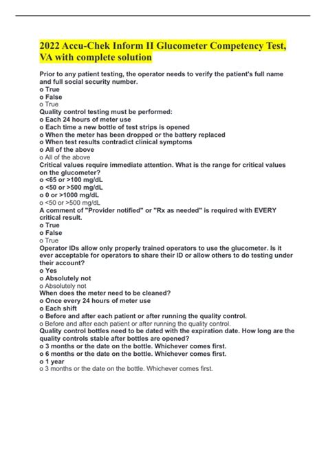 2022 Accu Chek Inform II Glucometer Competency Test VA With Complete Solution Accu Chek