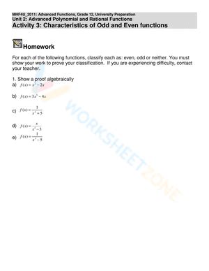 Printable Even and Odd Functions Worksheets Download