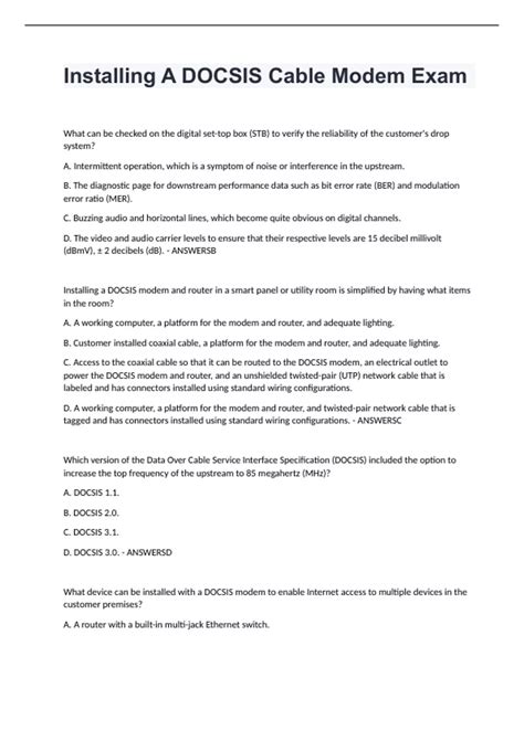 Installing A DOCSIS Cable Modem Exam Installing A DO Stuvia US