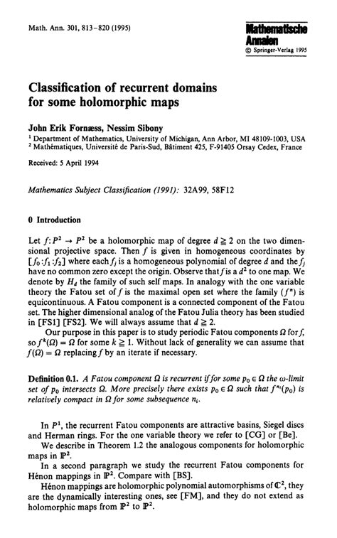 Pdf Classification Of Recurrent Domains For Some Holomorphic Maps