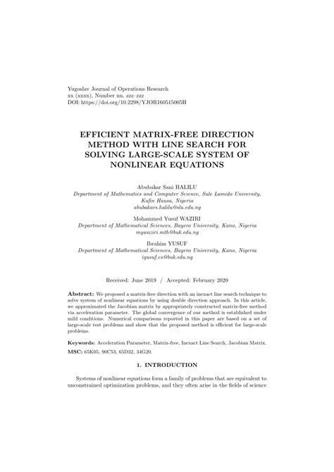 Pdf Efficient Matrix Free Direction Method With Line Search For