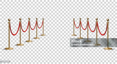 빨간색 로프 라인이있는 장벽 Vip 존 이벤트 제한 종료 벨벳 로프황금 기둥의 현실적인 이미지 투명한 배경에서 격리 밧줄에 대한 스톡 벡터 아트 및 기타 이미지 Istock
