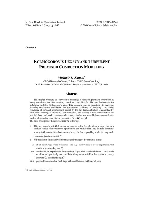 Pdf In New Devel In Combustion Research Kolmogorovs Legacy And Turbulent Premixed