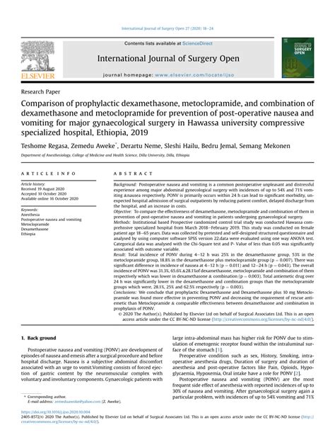 Pdf Comparison Of Prophylactic Dexamethasone Metoclopramide And Combination Of Dexamethasone