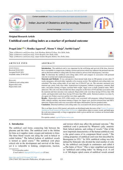 Pdf Umbilical Cord Coiling Index As A Marker Of Perinatal Outcome