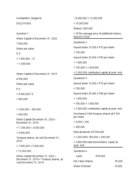 Acctg Solution Prelim Exam Pdf Treasury Stock Capital Surplus
