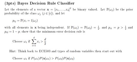 solved 3pts bayes decision rule classifier let the