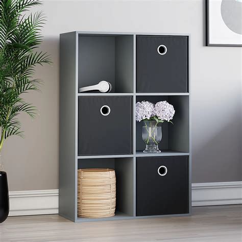 Vida Designs Durham Grey 2x3 Cube Storage Unit And Set Of 3 Black