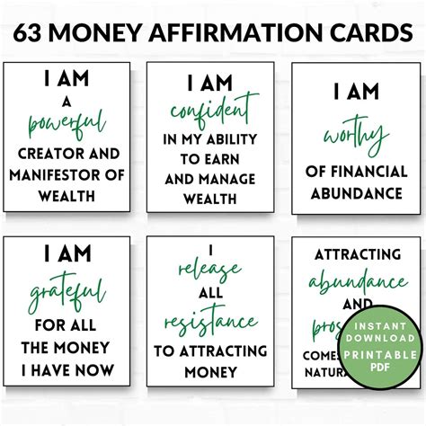 Printable Affirmation Cards For Money Money Affirmation Cards Wealth