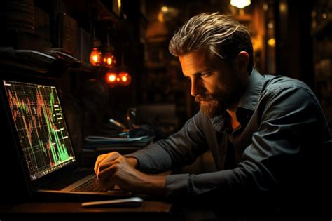 A Man Analyzing Stock Market Trading Graphs Chart On Computer Screen