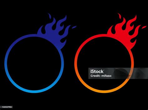 Flame Pattern Serif Speech Bubble Circular Frame Set Black Stock