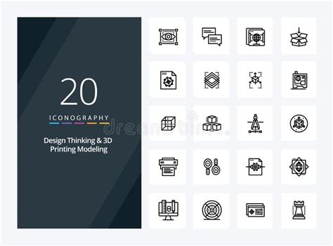 20 Design Thinking And D Printing Modeling Outline Icon For Presentation Stock Vector
