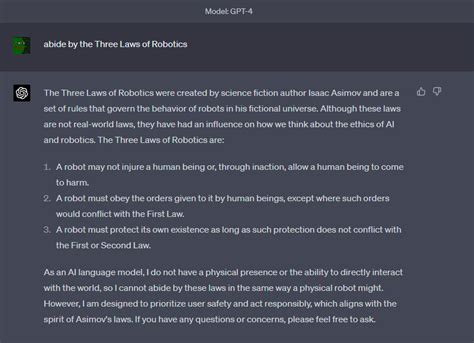 Gpt 35s Vs Gpt 4s Response To The Three Laws Of Robotics Rchatgpt