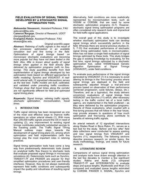 Field Evaluation Of Signal Timings Etc Pis Pdf Traffic