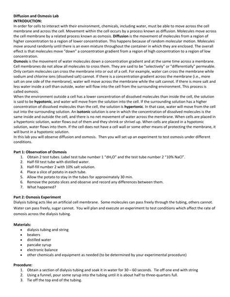 Diffusion And Osmosis Lab Report Experiments And Analysis