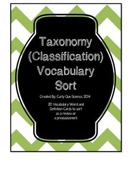 Taxonomy Classification Vocabulary Sort By Curly Que Science TPT