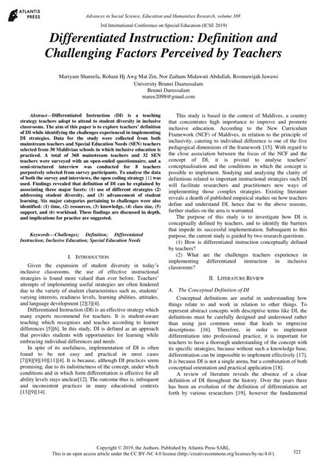 Pdf Differentiated Instruction Definition And Challenging Factors