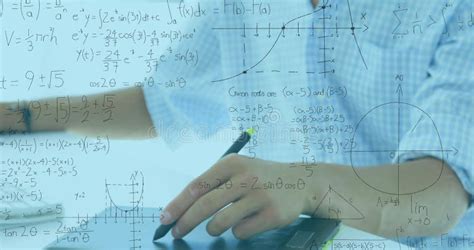 Animation Of Mathematical Equation And Diagrams Caucasian Man Using Computer And Graphics