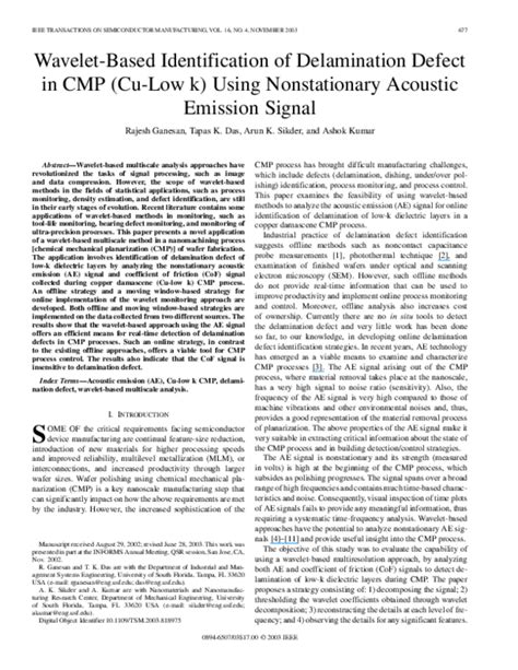 Pdf Wavelet Based Identification Of Delamination Defect In Cmp Cu Low K Using Nonstationary