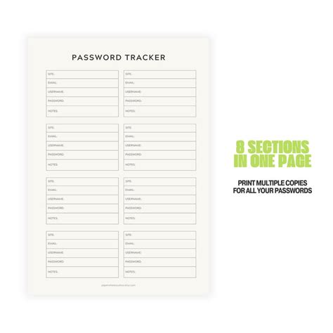 Password Tracker Printable Password Log Sheet Password Keeper Template Digital Password