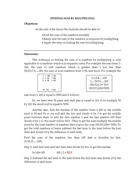Finding Sum By Multiplying Pdf Mathematics Arithmetic