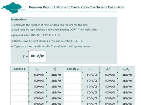 Pearson Product Moment Correlation Coefficient Calculator Teaching Resources