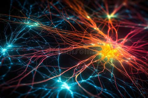 Communication Between Neurons Via Synapses The Neurons Are Shown As Vibrant Colorful Cells With