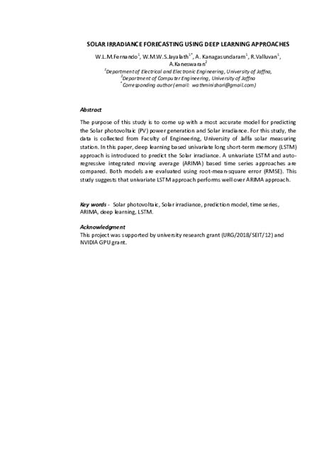 Pdf Solar Irradiance Forecasting Using Deep Learning Approaches