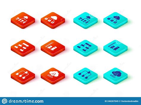 Set Folder Tree Cloud Computing Lock Hierarchy Organogram Chart Data