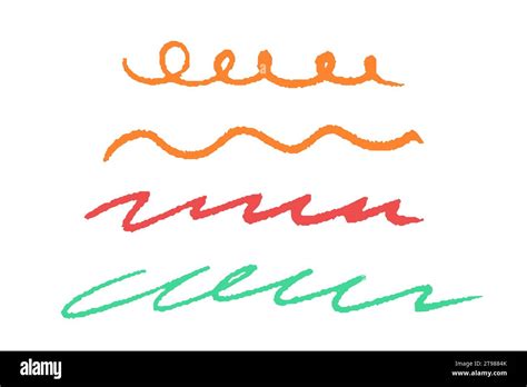 Crayon Emphasis Underline Hand Drawn Colored Charcoal Curly Lines Squiggles And Shapes For
