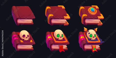 Magic Book Game Level Rank Ui Assets Cartoon Set Of Evolution Stages Of Ancient Fantasy Paper