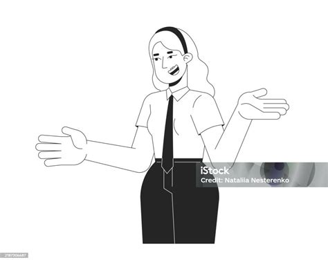 긍정적 인 회사원 금발 여자 몸짓 흑백 2d 라인 캐릭터 2차 도형에 대한 스톡 벡터 아트 및 기타 이미지 2차 도형 가공의 인물 금발 머리 Istock