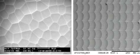 sem micrographs of a random 2d diffuser left and a regular square