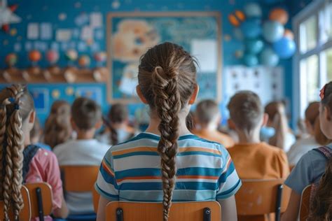 Premium Photo Pupils Sitting In A School Classroom In A Class Back View