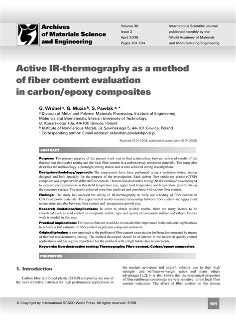 Pdf Active Ir Thermography As A Method Of Fiber Content Evaluation In Carbon Epoxy Composites