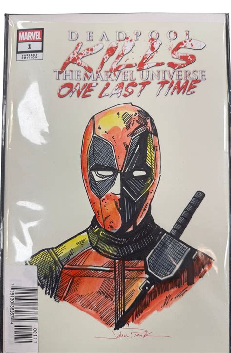 John Pleak Full Color Deadpool Sketch On Deadpool Kills 1 Blank W Coa