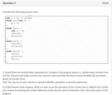 solved question 5 consider the following pseudo code int x