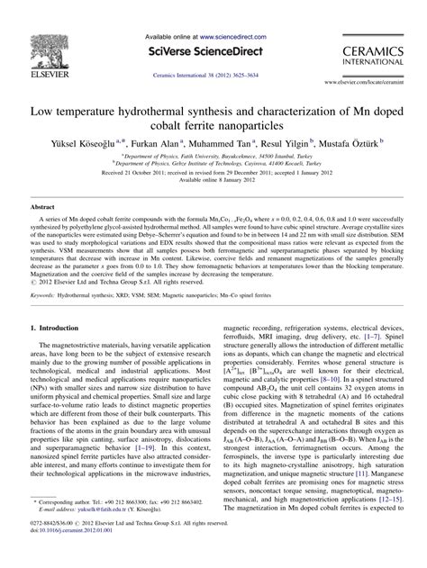 Pdf Low Temperature Hydrothermal Synthesis And Characterization Of Mn Doped Cobalt Ferrite