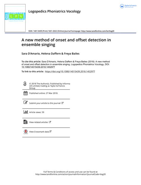 Pdf A New Method Of Onset And Offset Detection In Ensemble Singing