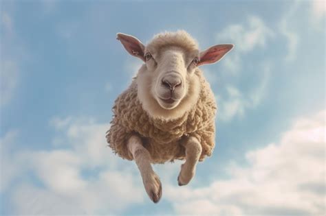 Premium Photo | A Sheep Flying sheep on blue sky background Generative AI