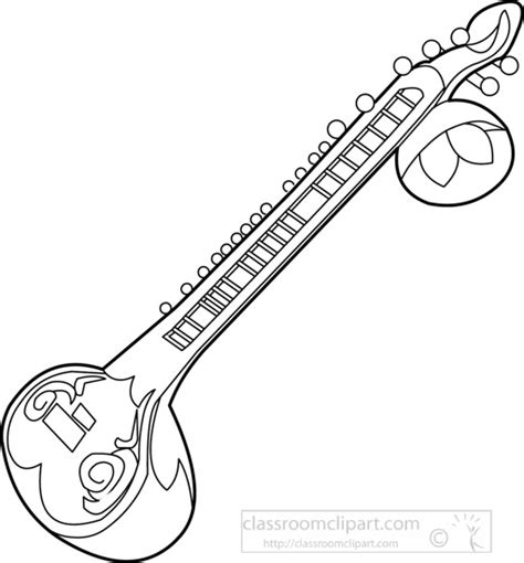Music Outline Sitar String Musical Instrument Classroom Clipart