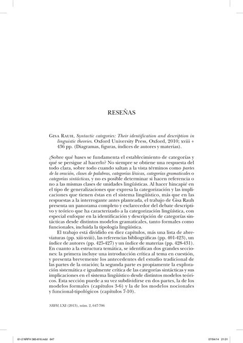 Pdf Gisa Rauh Syntactic Categories Their Identification And Description In Linguistic