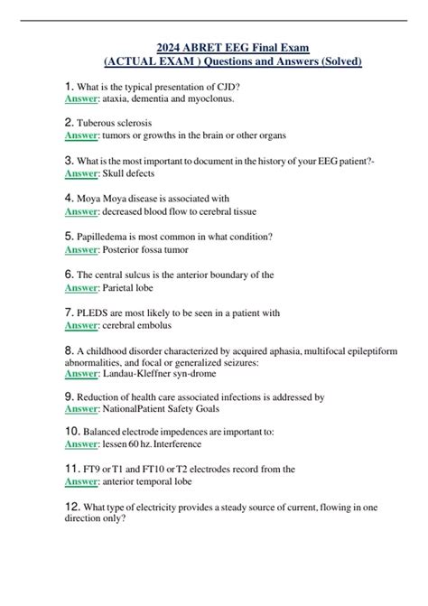 ABRET EEG Final Exams Set Final Test ACTUAL EXAM Questions And Answers Solved