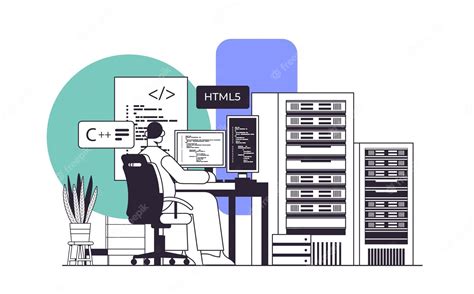 Premium Vector Web Developer Creating Program Code On Computer Monitor Screen Development Of